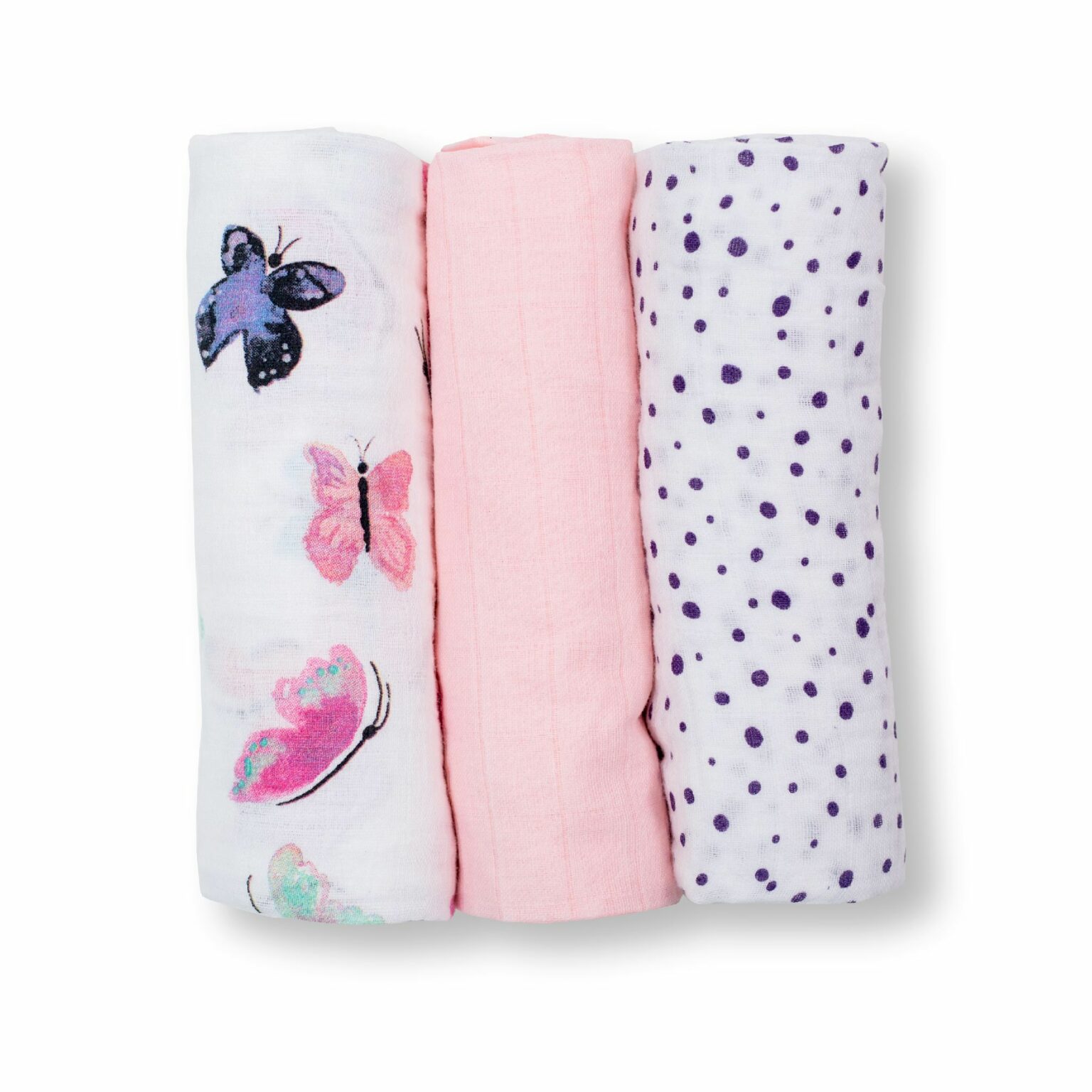 Lulujo Cotton Muslin Cloth - Butterfly - 3 Pack - 100% Soft Cotton